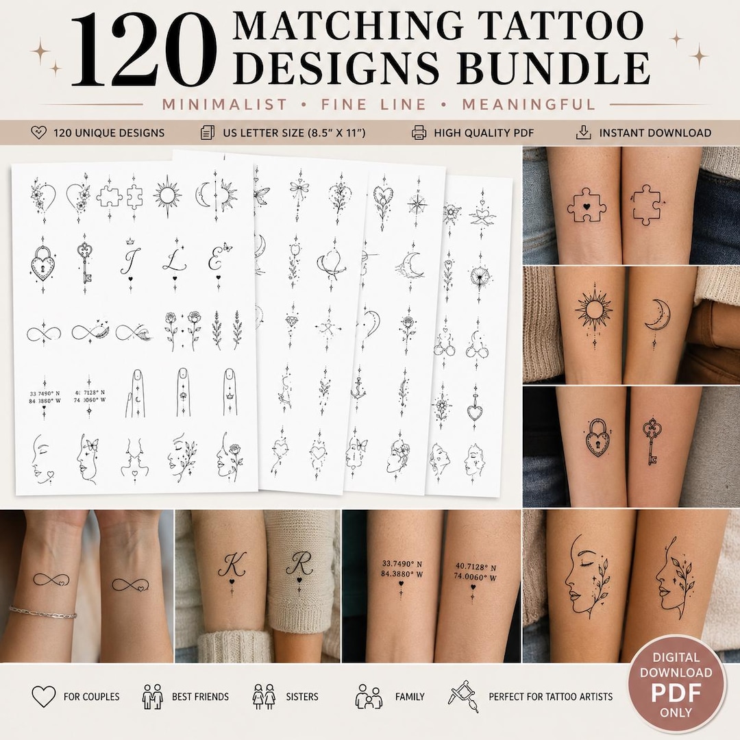 Matching Tattoo Designs Bundle PDF | 120 Minimalist Couple Tattoos ...