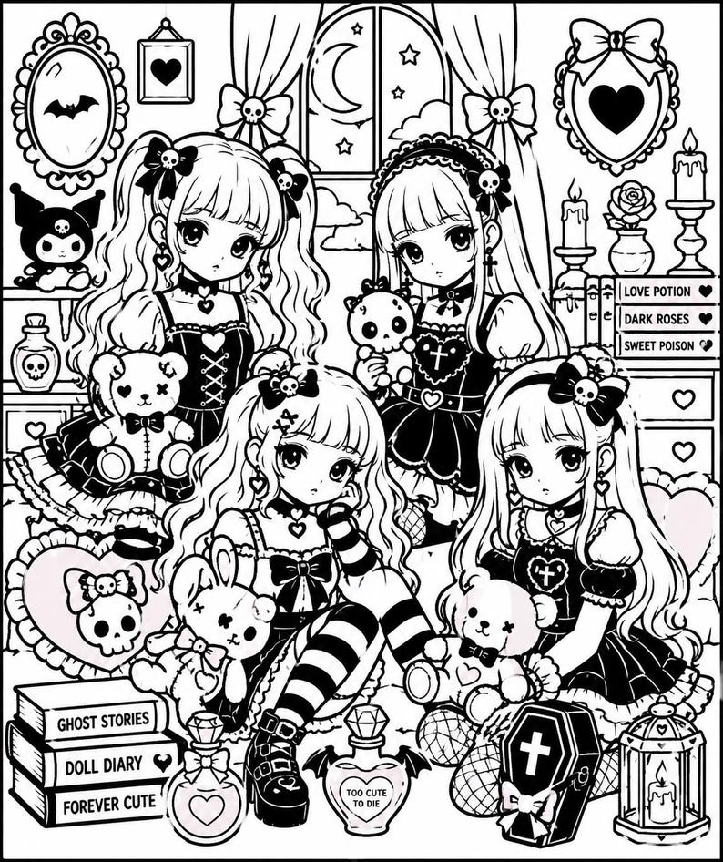 Kawaii Gothic Coloring Pages for Adults | Pastel Goth & Vampire ...