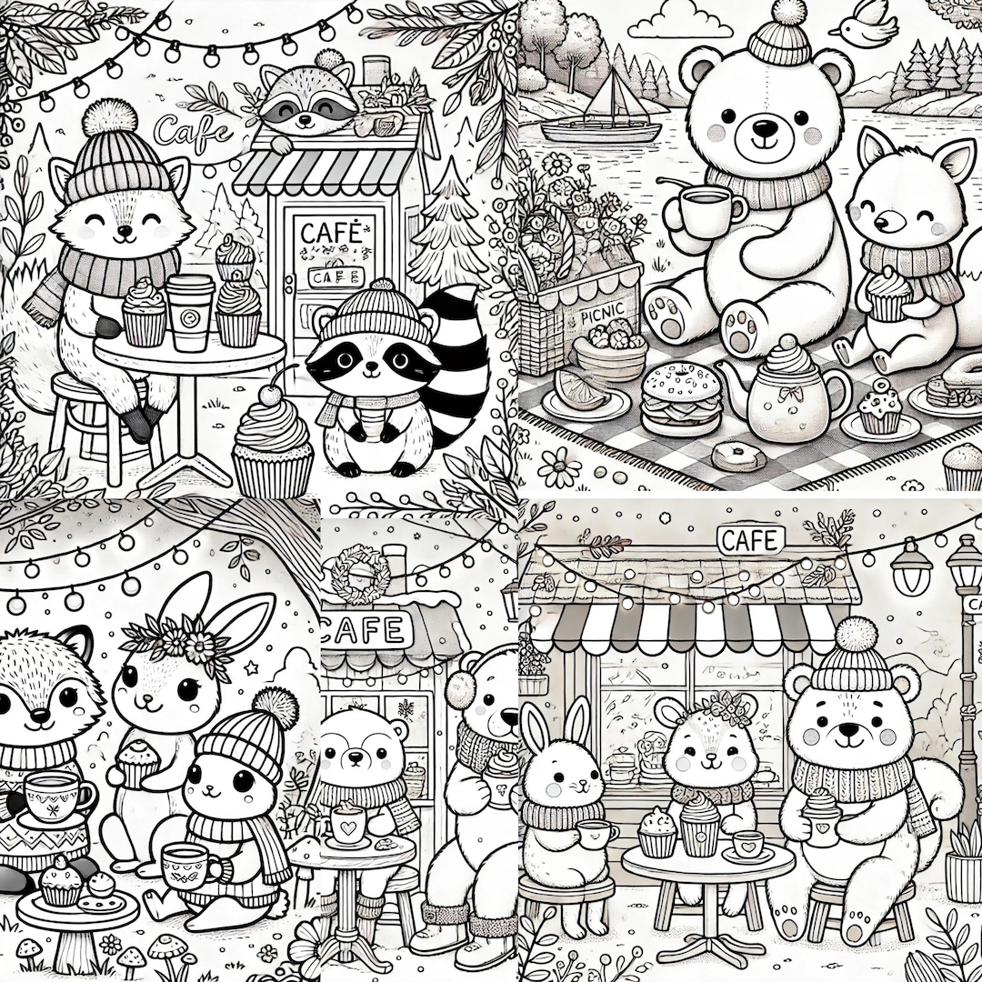 Coloring Page Theme: Cozy Friends at a Café - Etsy