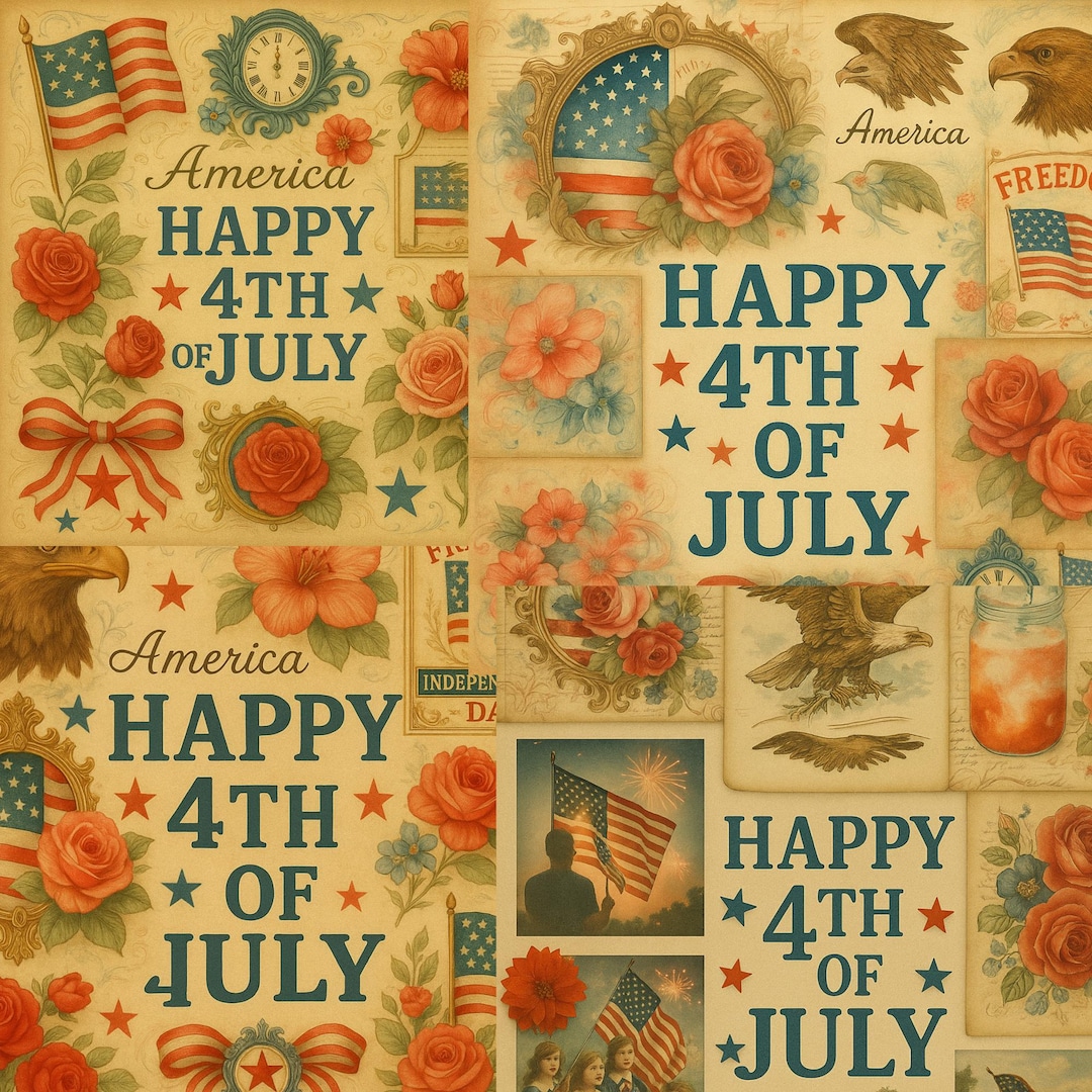 Happy 4th of July Digital Download Card PATRIOTIC, Postcards, Printable ...