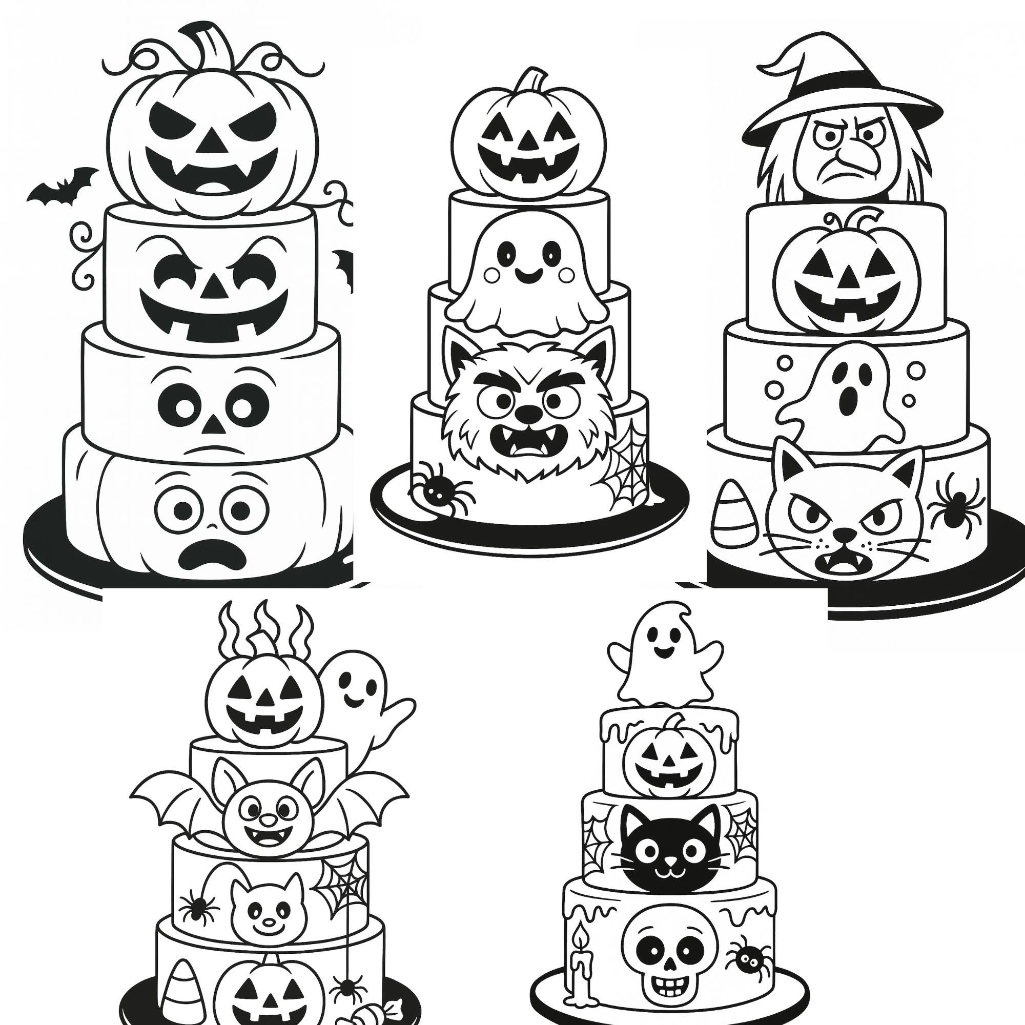 A Fun and Spooky Halloween Cakes Coloring Pages With Three Creative ...
