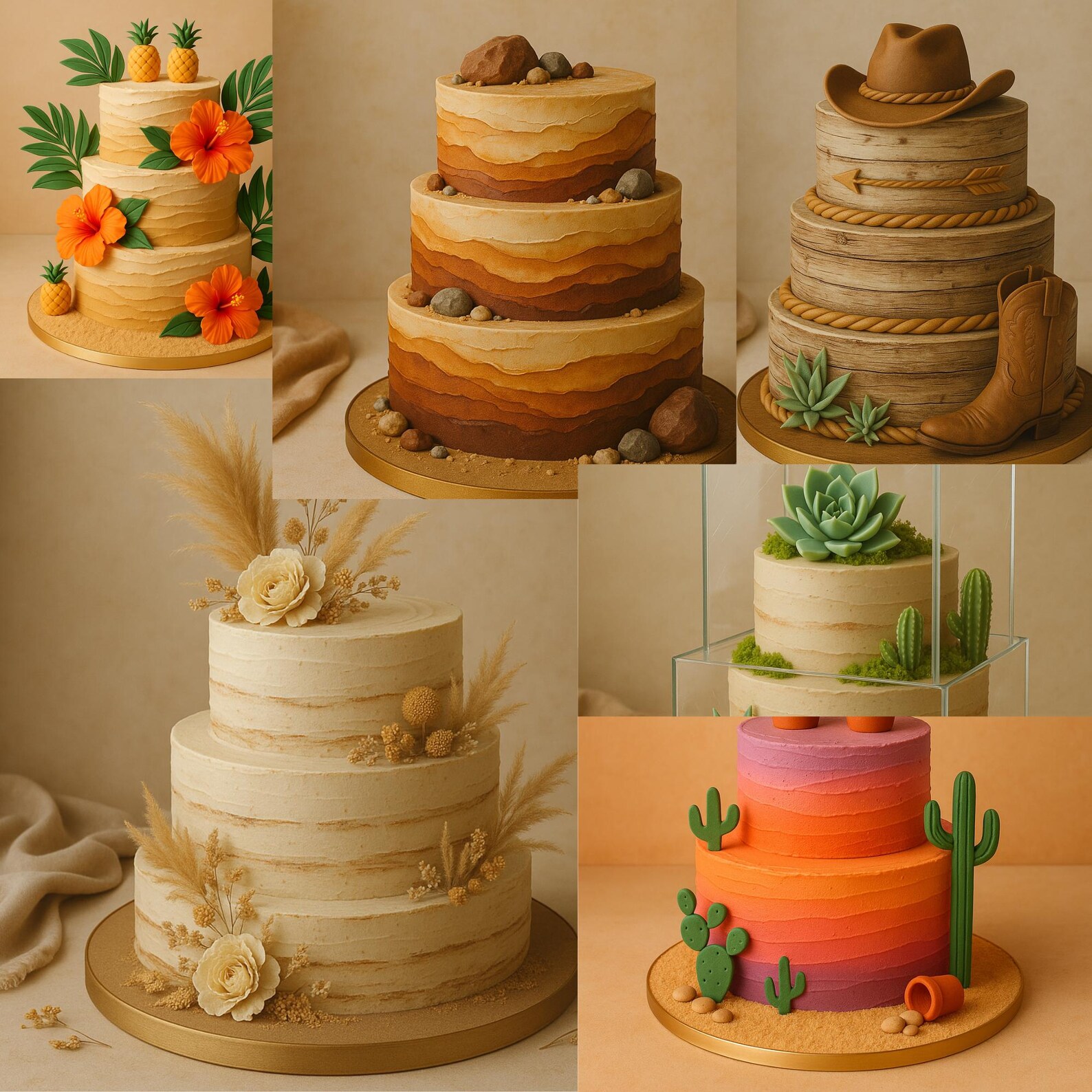 Boho Desert-themed Cake With Earthy Tones, Textured Buttercream, and ...