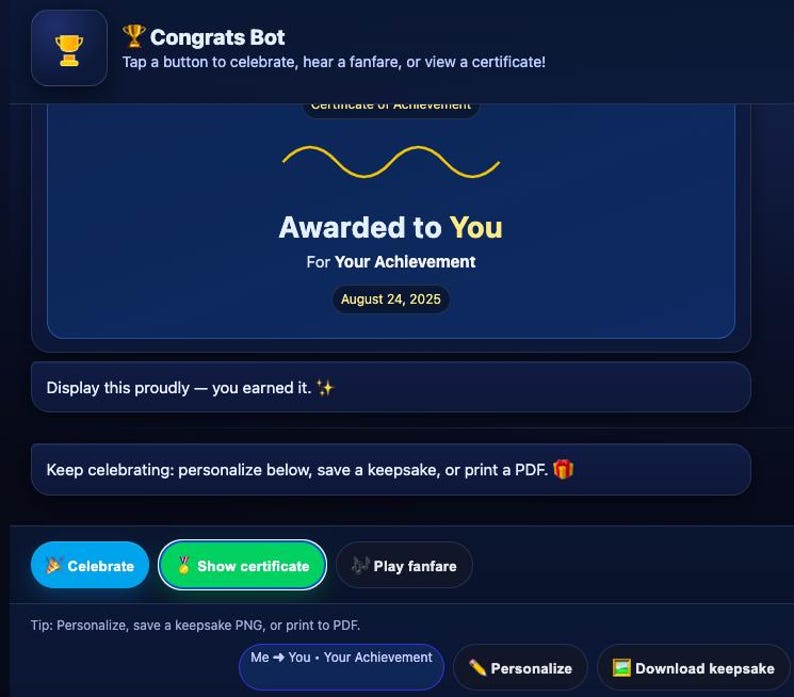Congrats Bot – Interactive Digital Card for Achievements & Celebrations ...