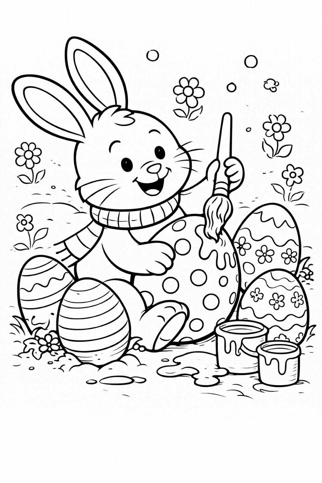 Bunny Painting Easter Eggs Coloring Page Printable | Cute Easter ...