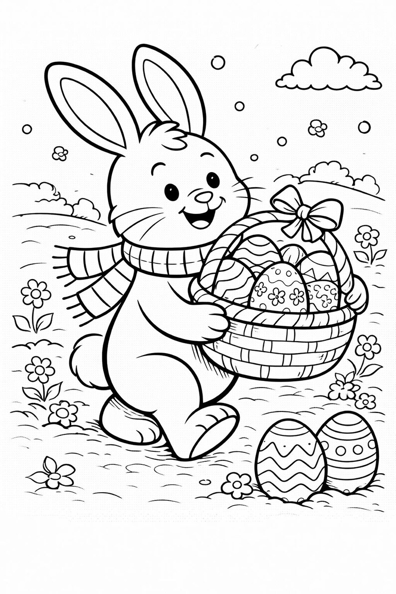 Bunny Painting Easter Eggs Coloring Page Printable | Cute Easter ...