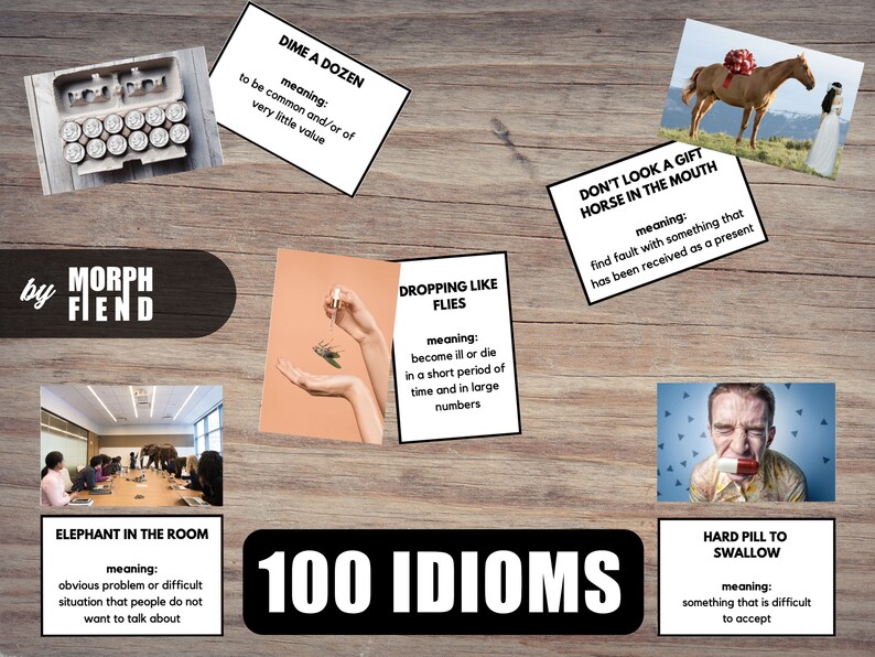 Common Phrase/idiom Flash Card Game • 100 Mnemonic Cards • Learn ...
