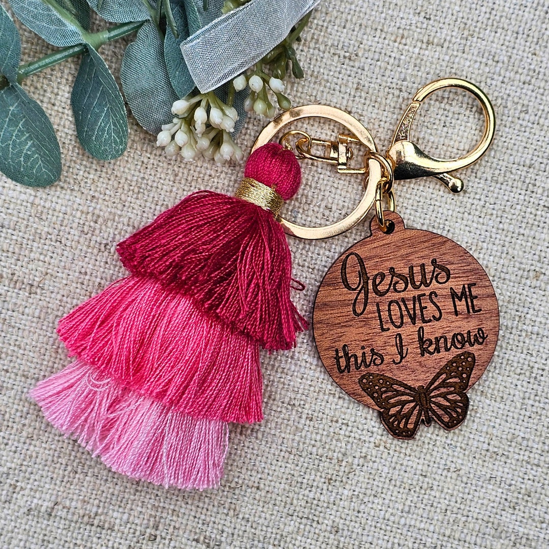 Pink Keychain, Jesus Loves Me Keychain, Christian Gifts for Women Faith ...