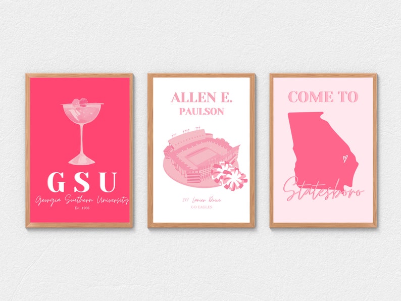 Preppy Georgia Southern Digital Prints - Set of 3 (pink) INSTANT ...