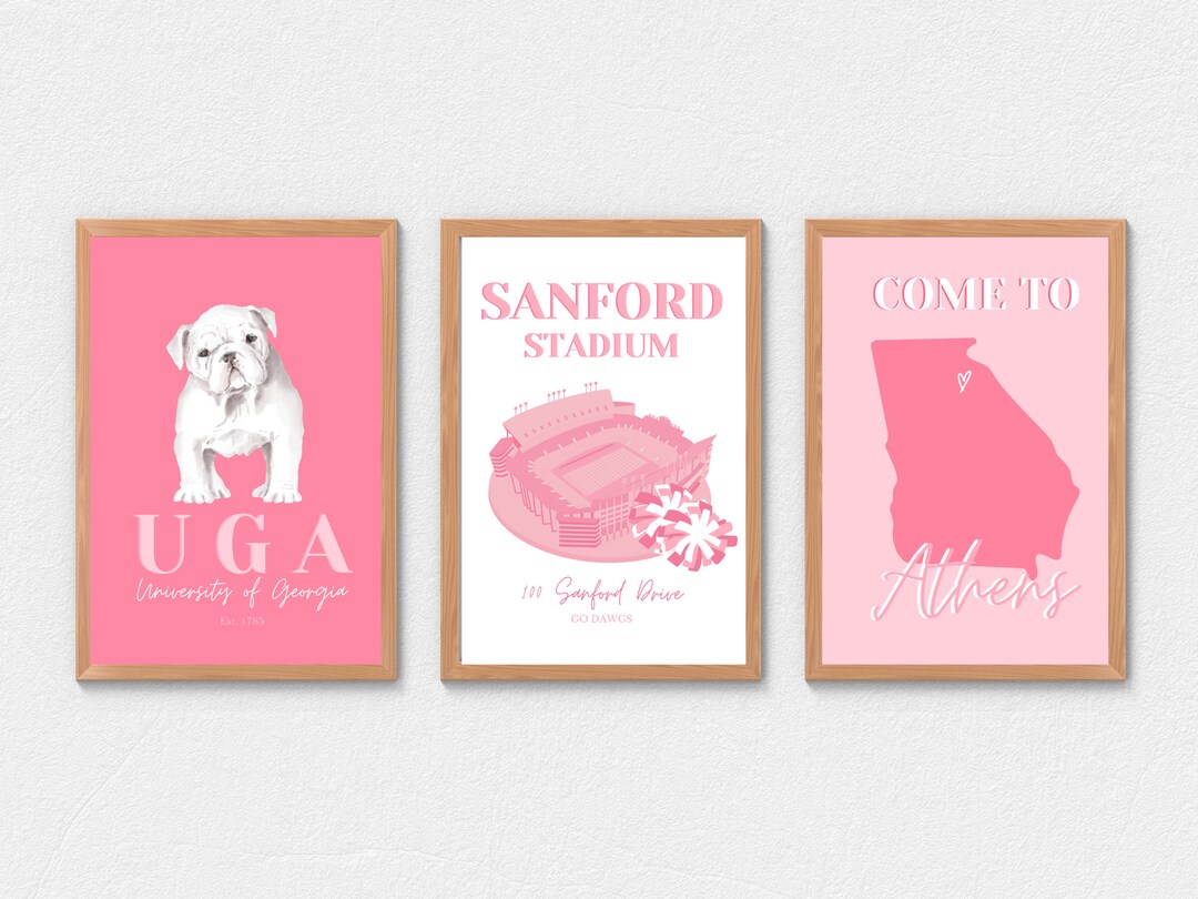 Preppy University of Georgia Digital Prints - Set of 3 (pink) INSTANT ...