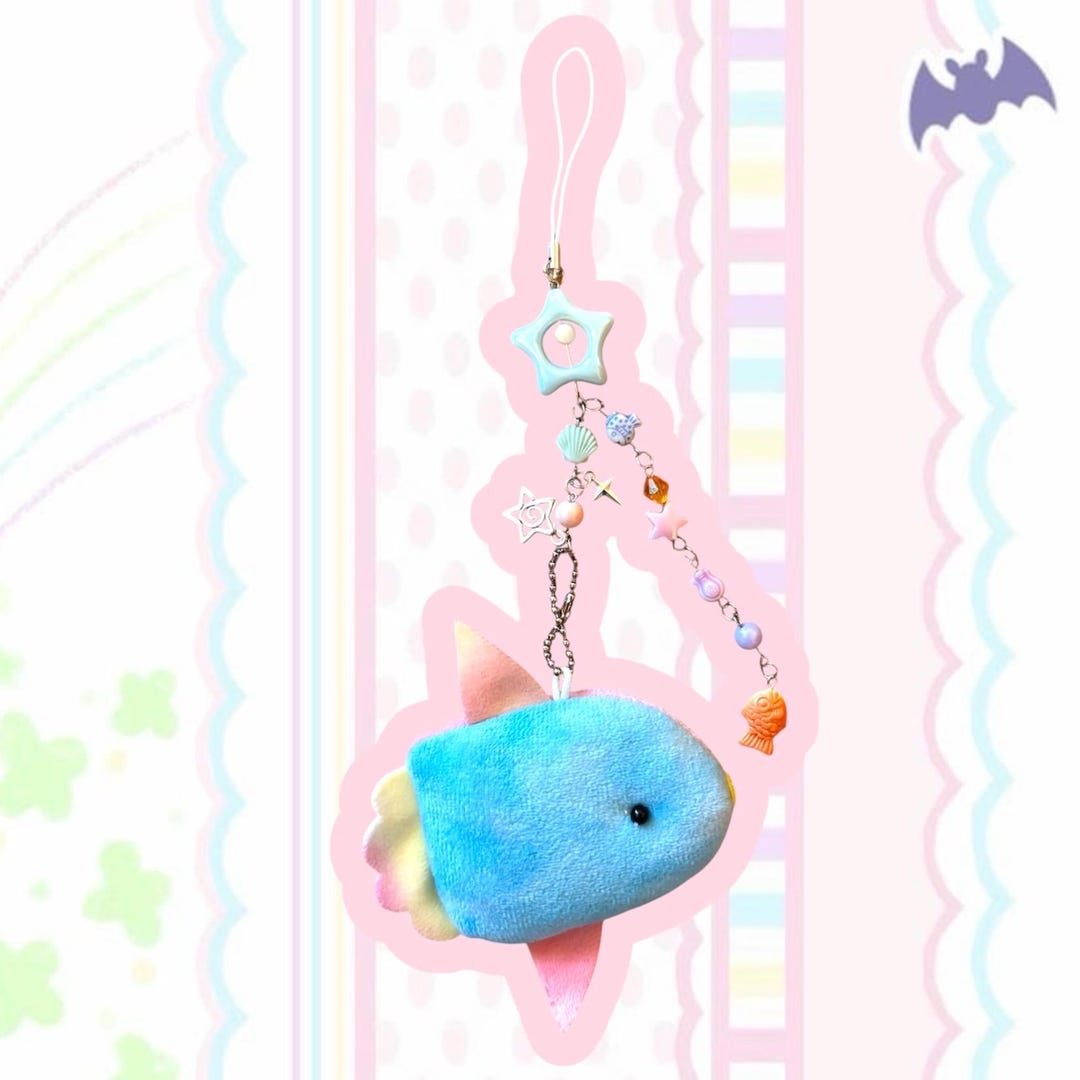 Kawaii Fish Plush Keychain – Pastel Phone Strap With Beads & Charms ...