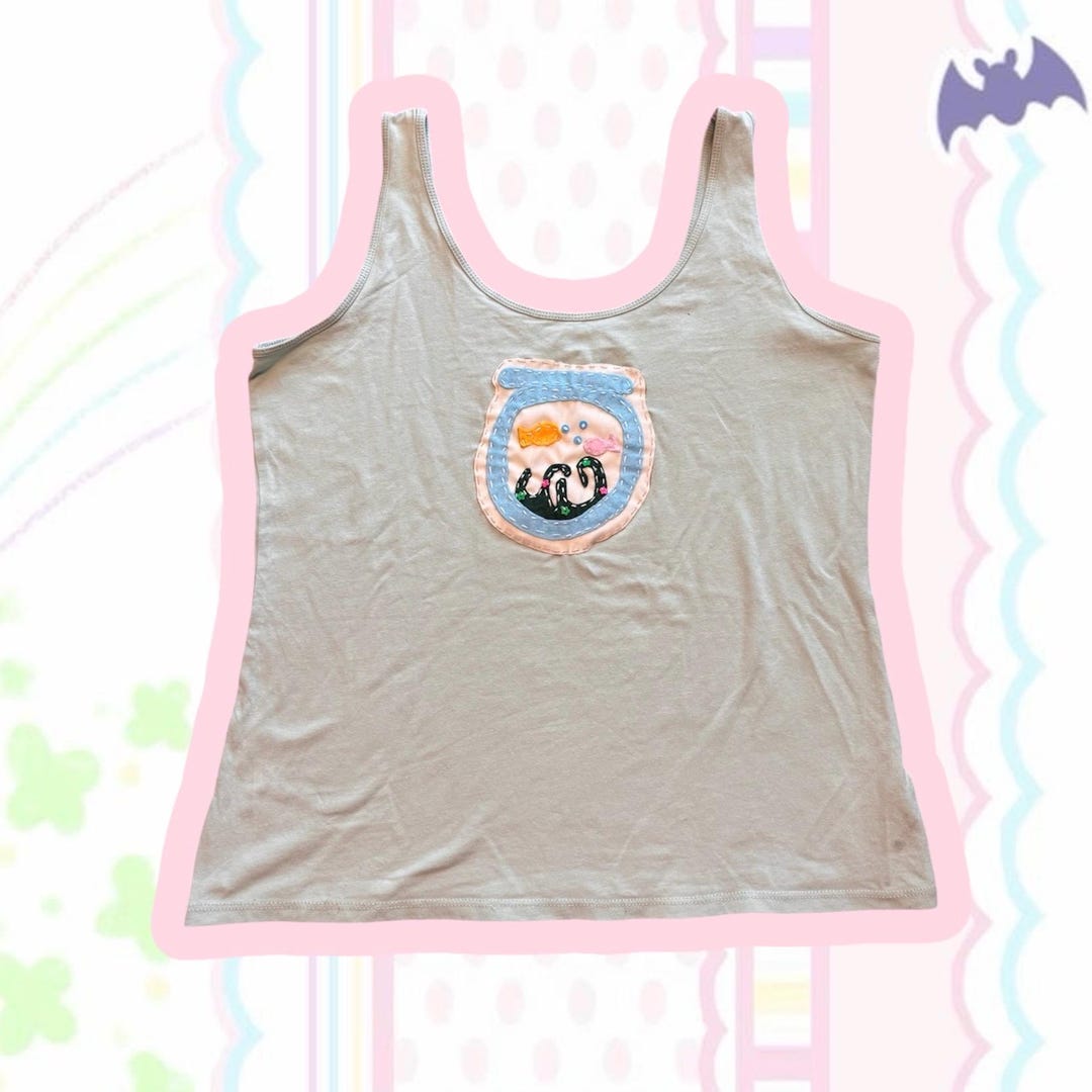 Fish Bowl Felt Patch Cami Top – Reworked Kawaii Tank – Handmade Y2K ...