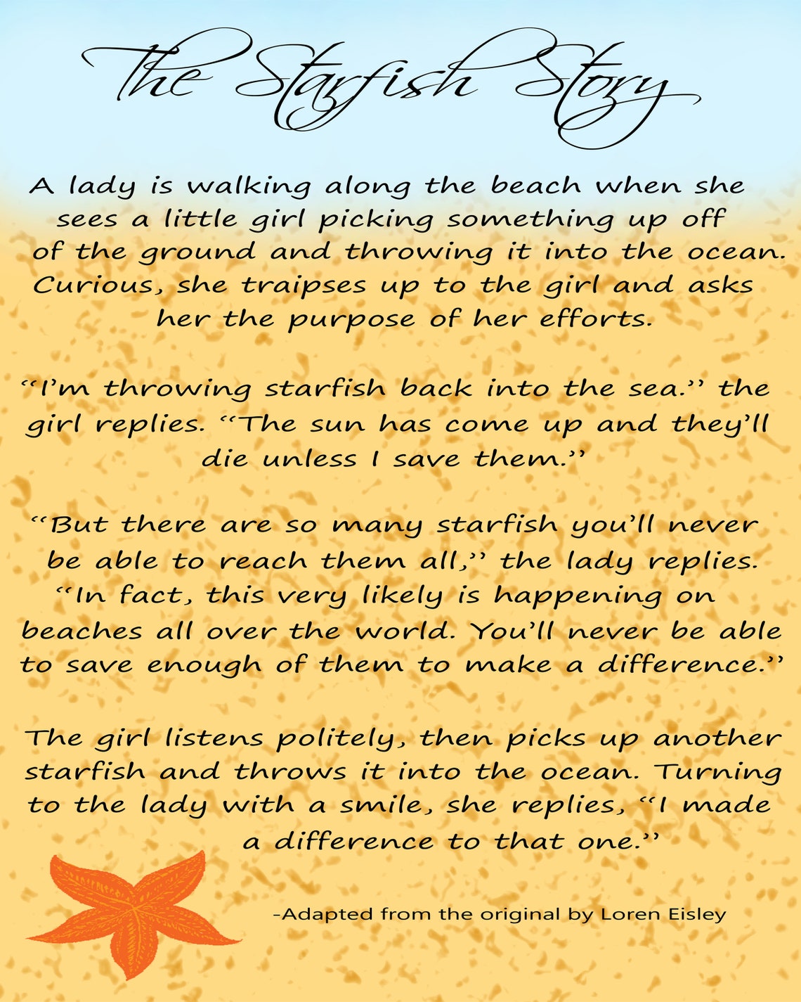 The Starfish Story, Art Print, Instant Download, Coastal Decor ...