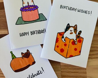 Blank Colorful Birthday Cards- Set of 3 With Envelopes - Etsy