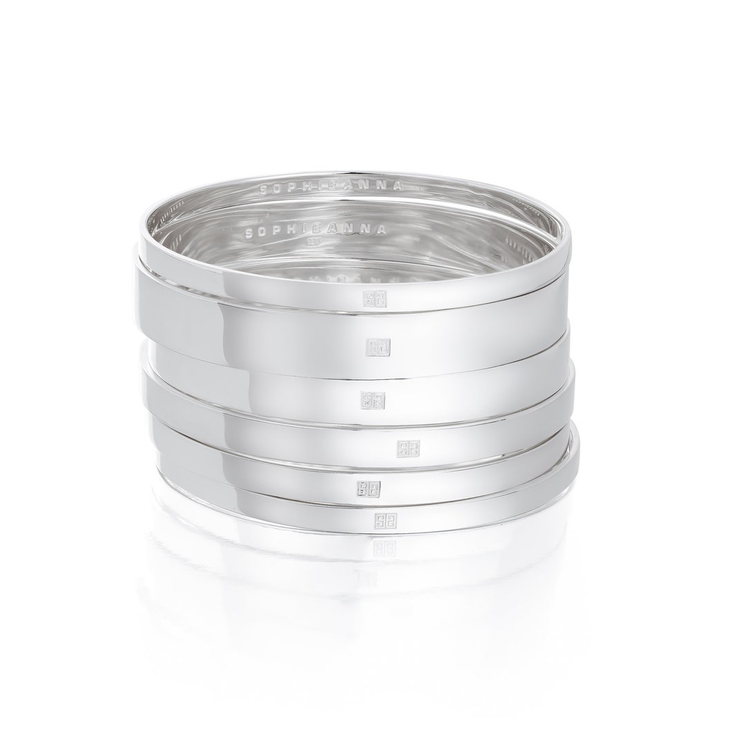 Stacking Bangles, Set of 6 Bangles, Stacking Bracelets, Flat Edged ...