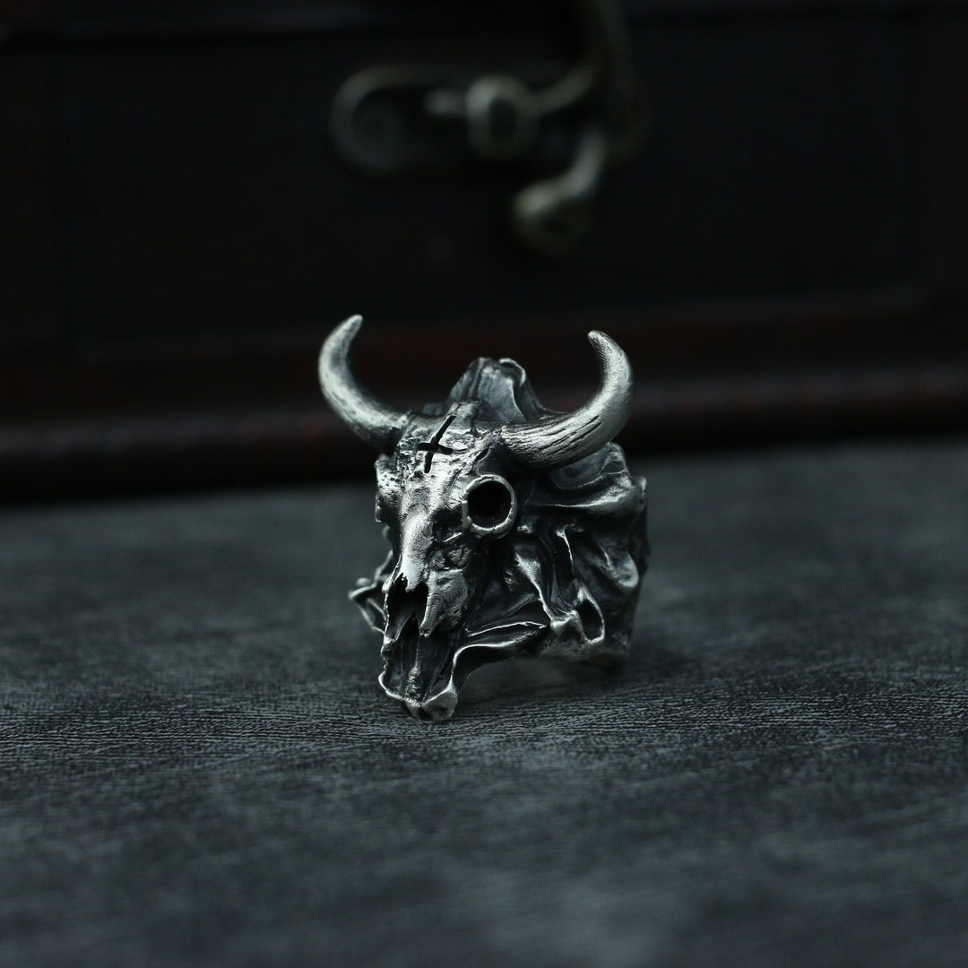 Prairie Bison Skull 925 Silver Ring-animal Skull Ring-undead Bull Skull ...