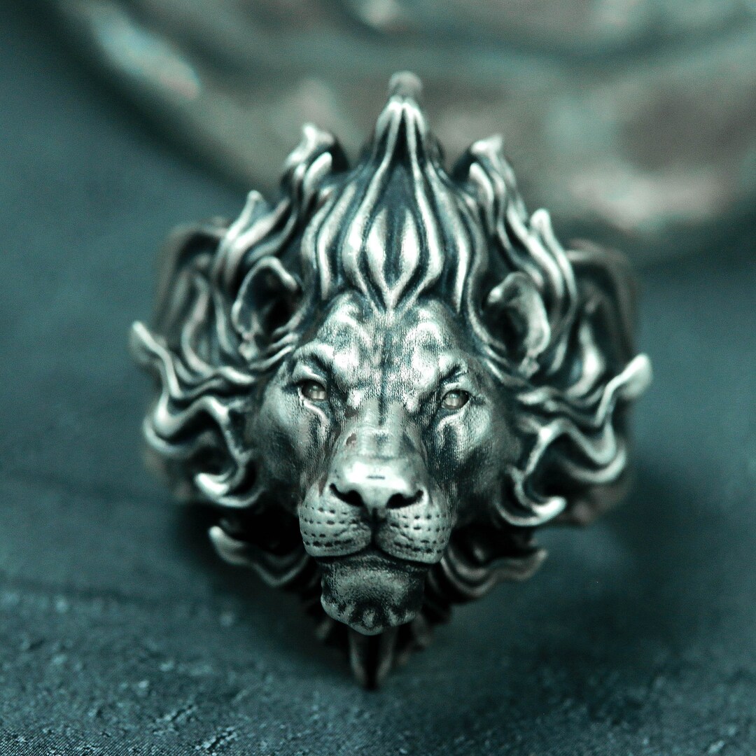 Green Eyed Lion 925 Silver Ring, Gemstone Lion Ring, Lifelike Lion King ...