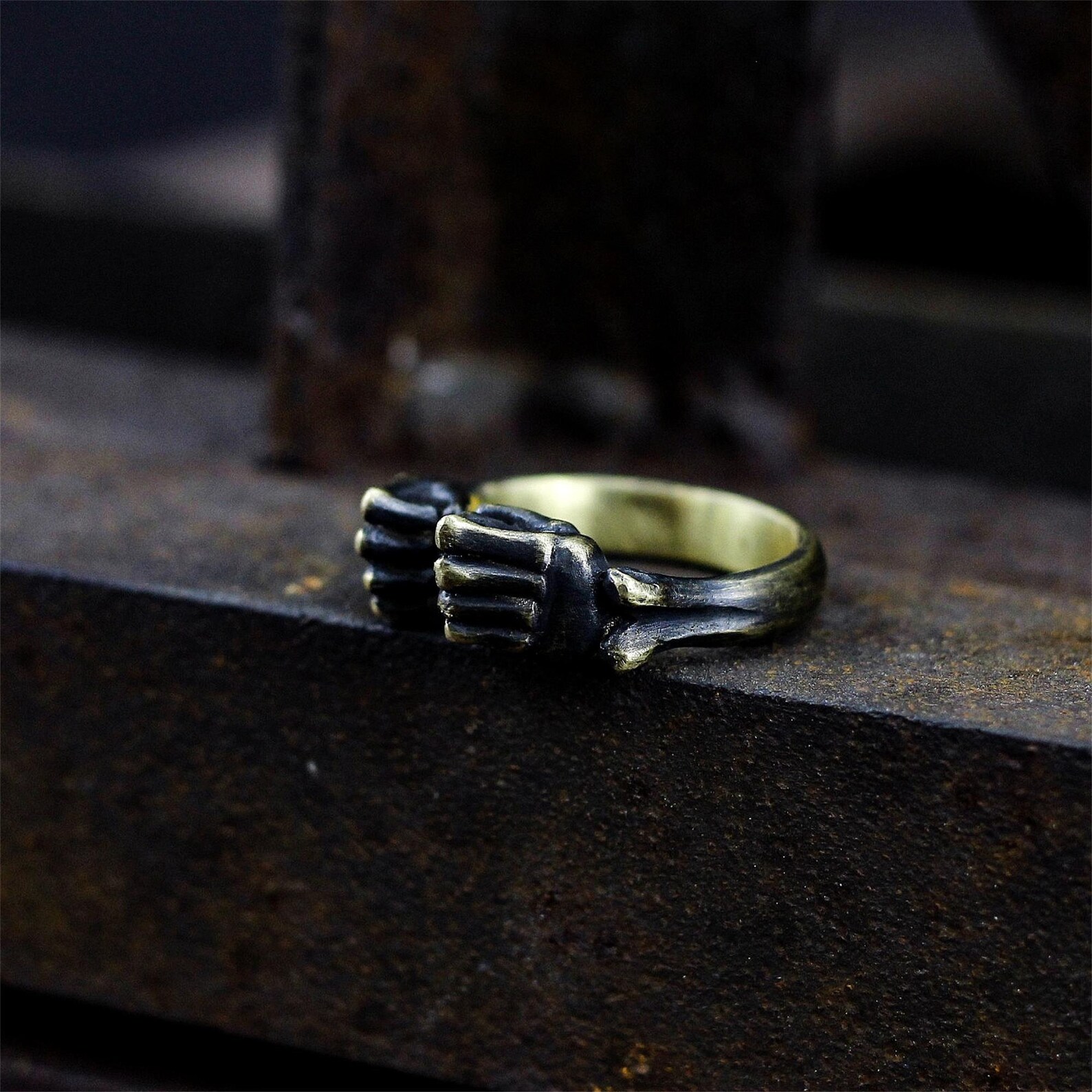 Double fist ring fist clenched ring solid brass personalized | Etsy