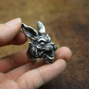 Long-eared rabbit 925 silver ring dark gothic rabbit grimace | Etsy