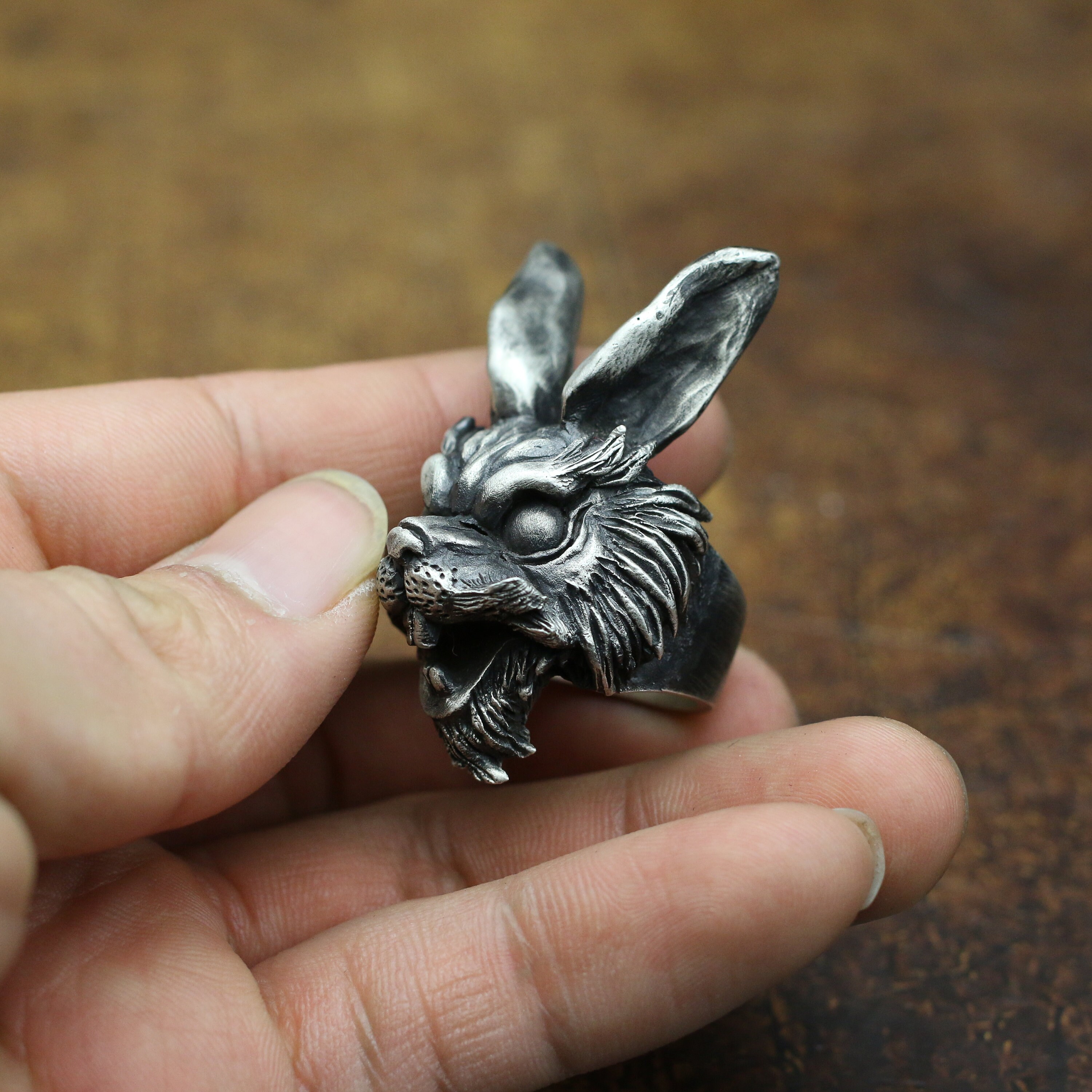 Long-eared Rabbit 925 Silver Ring Dark Gothic Rabbit Grimace - Etsy Canada