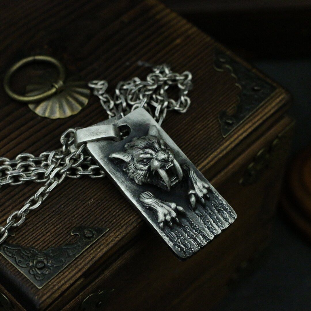 Sabre Tooth Tiger 925 Silver Pendant Necklace Beast King - Etsy