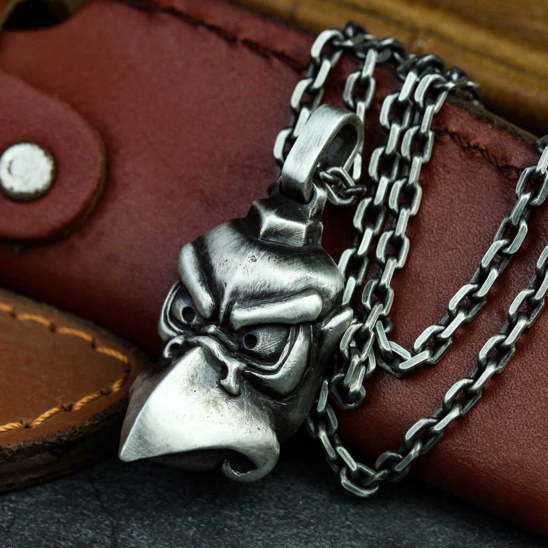 Crow Tengu Japanese 925 Silver Dorei Bell Karasu Kabuto Necklace ...