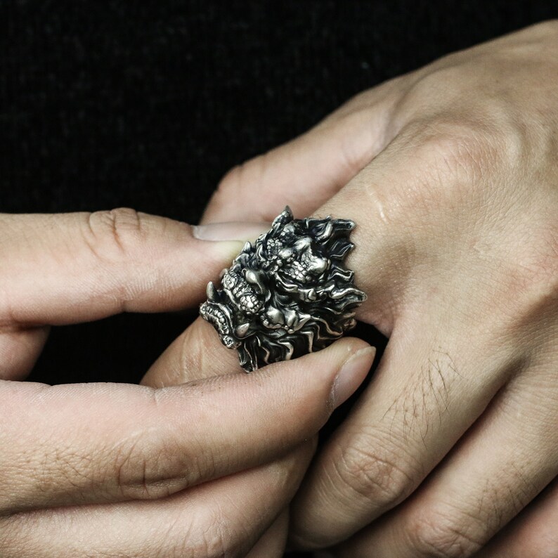 Lion 925 silver ring Unicorn silver ring Kylin RingMonster | Etsy