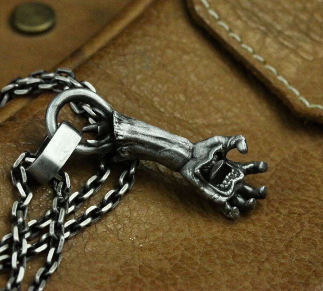 Roaring Hand 925 Silver Pendant Necklace, Gothic Horror Silver Pendant ...