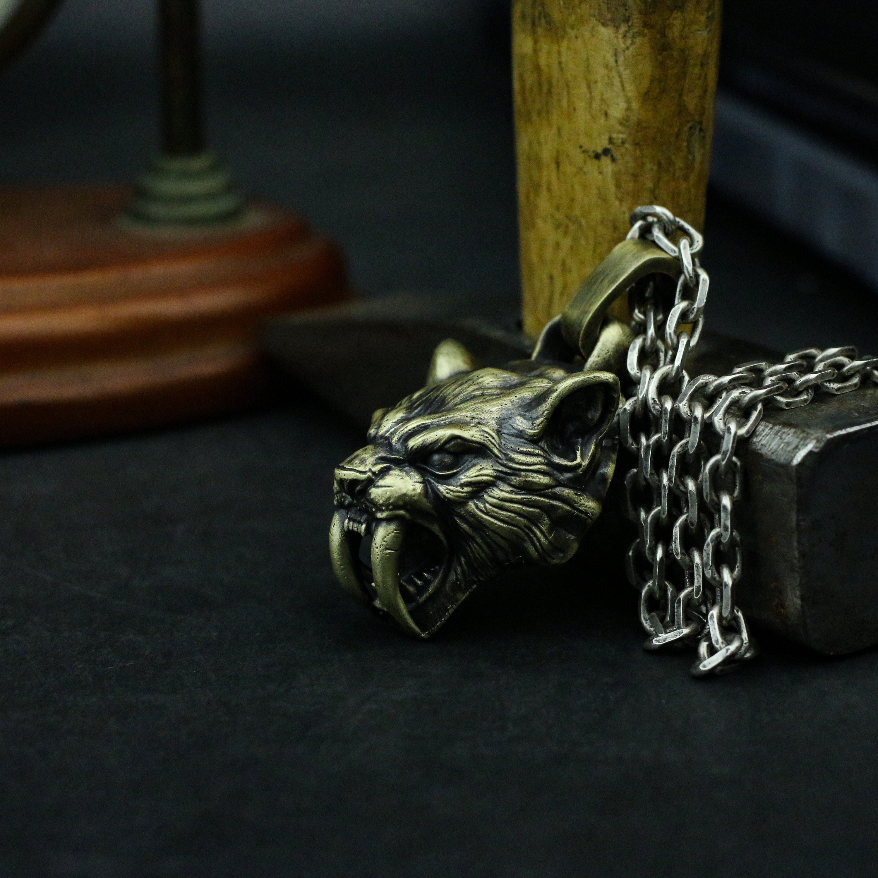 Saber-toothed tiger 925 silver necklace pendant Smilodon | Etsy