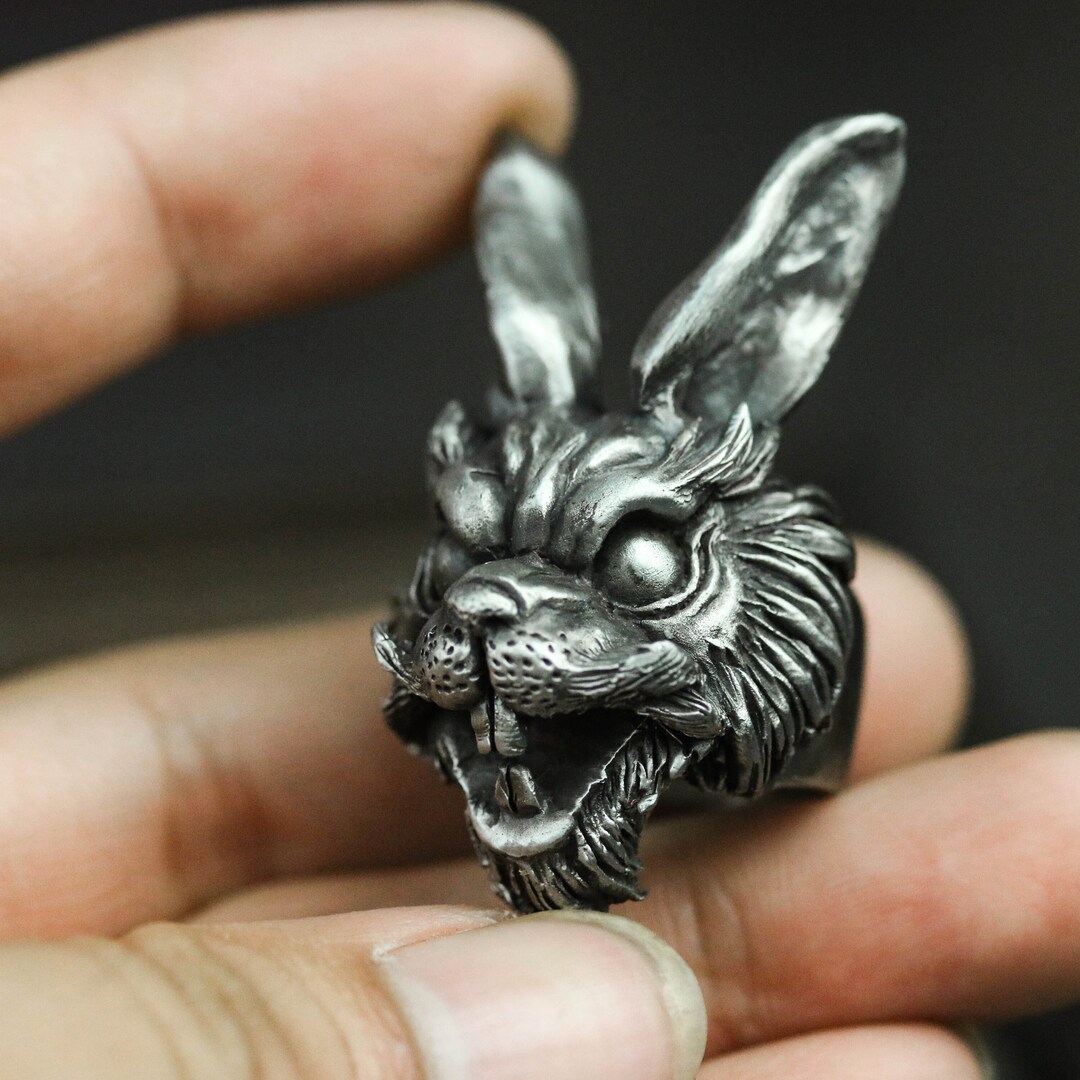 Rogue Rabbit Long-eared Rabbit 925 Silver Ring, Handmade Silver Ring ...