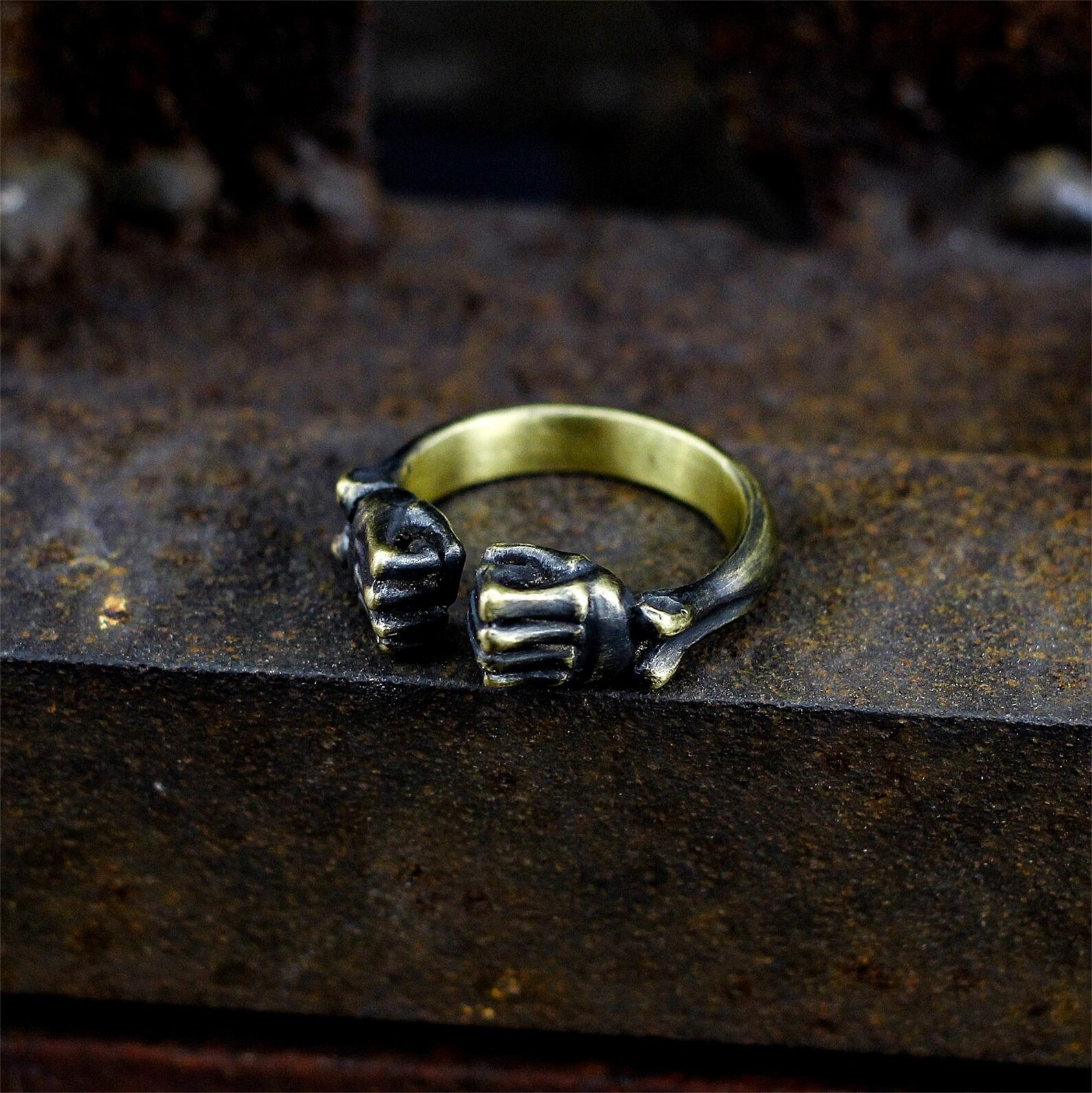 Double fist ring fist clenched ring solid brass personalized | Etsy