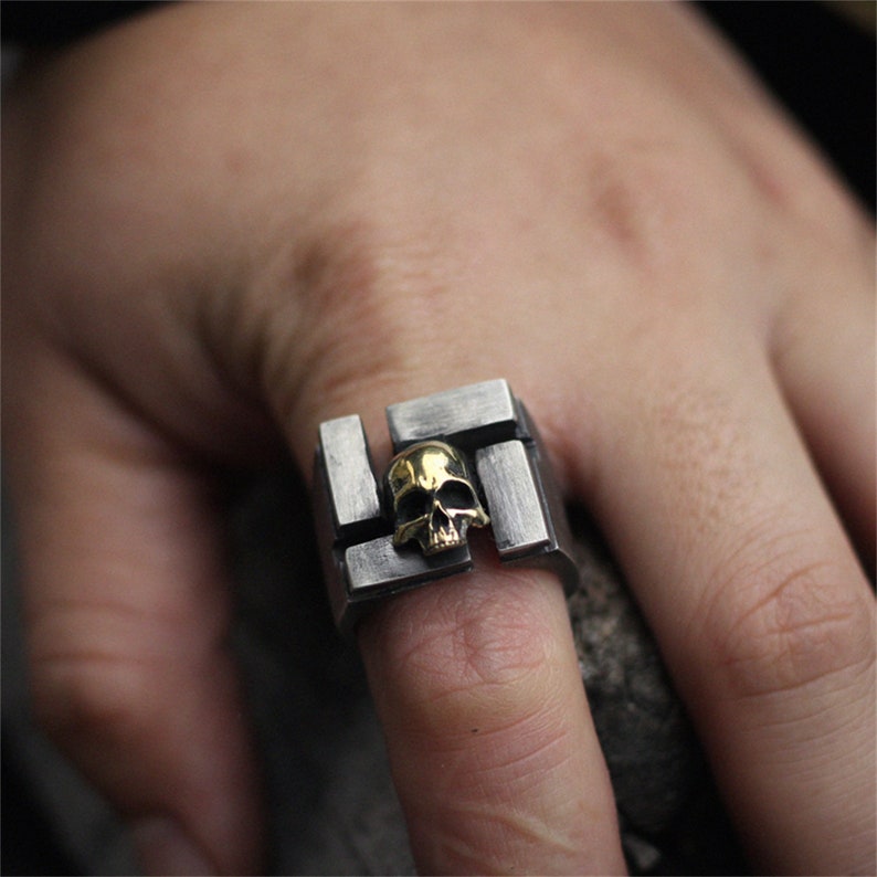 Anti-fascist ring swastika ring skull ring hand inlaid 925 | Etsy