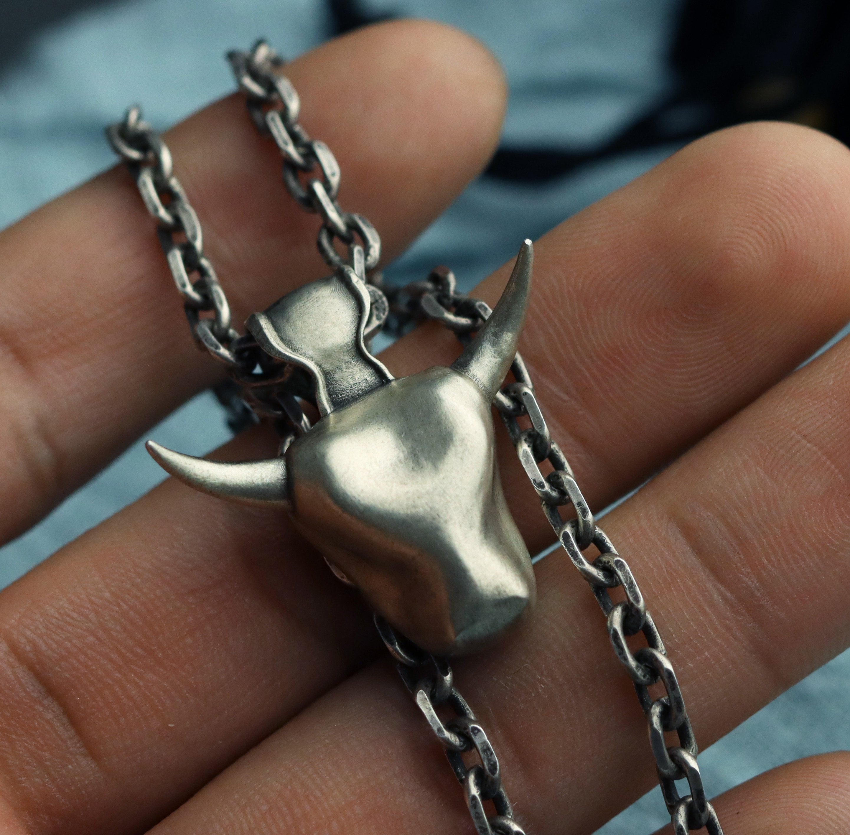 Bull head 925 silver pendant necklace Gift for motherTaurus | Etsy