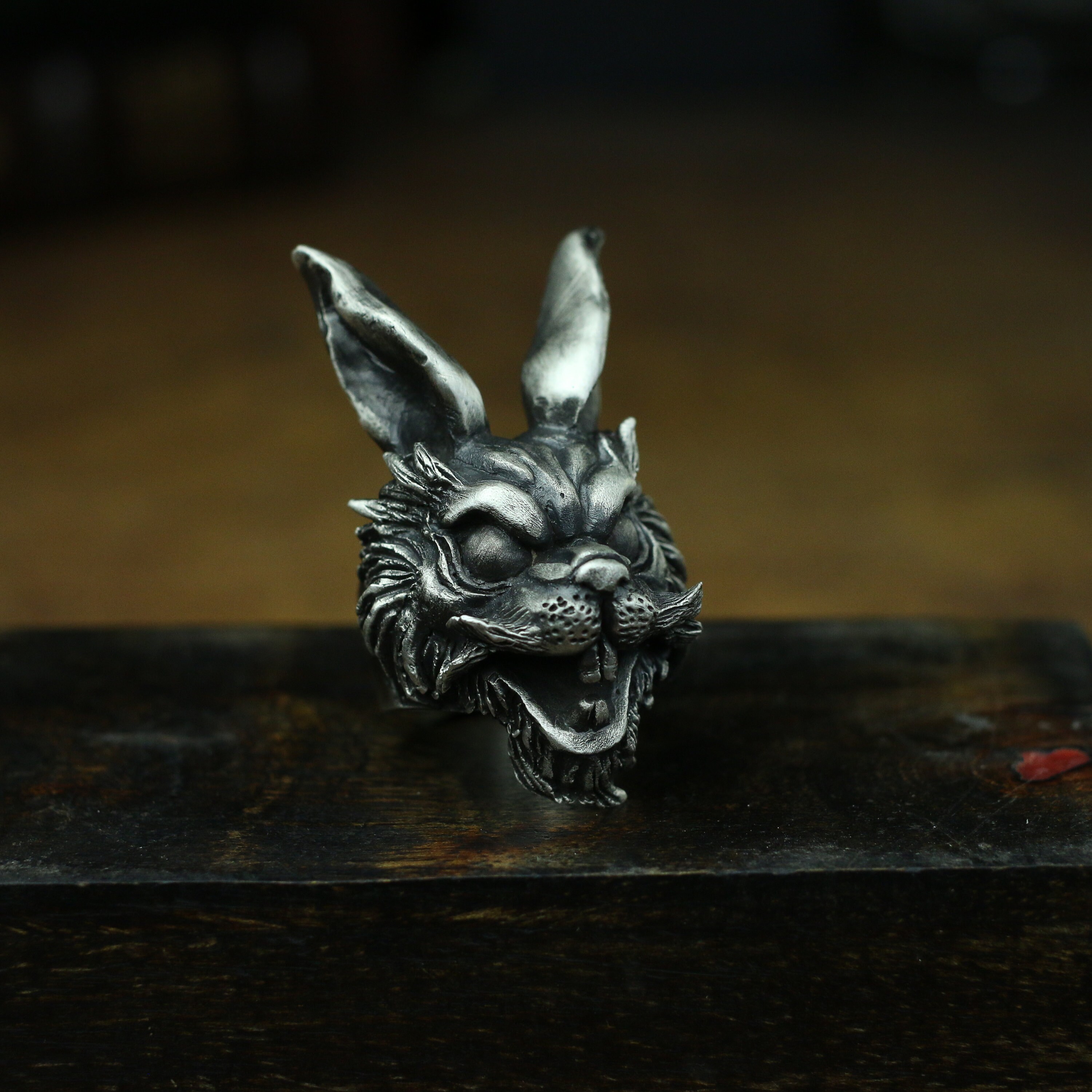 Long-eared Rabbit 925 Silver Ring Dark Gothic Rabbit Grimace - Etsy Canada
