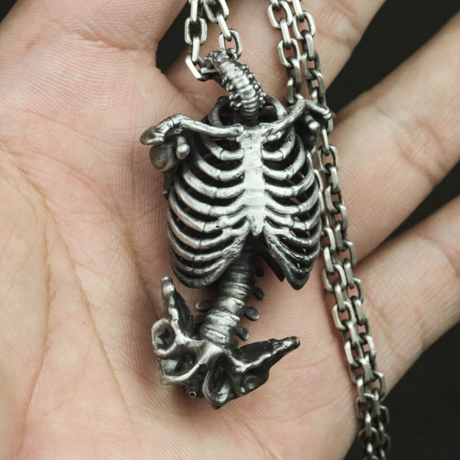 Human skeleton 925 silver necklace pendant anatomical | Etsy