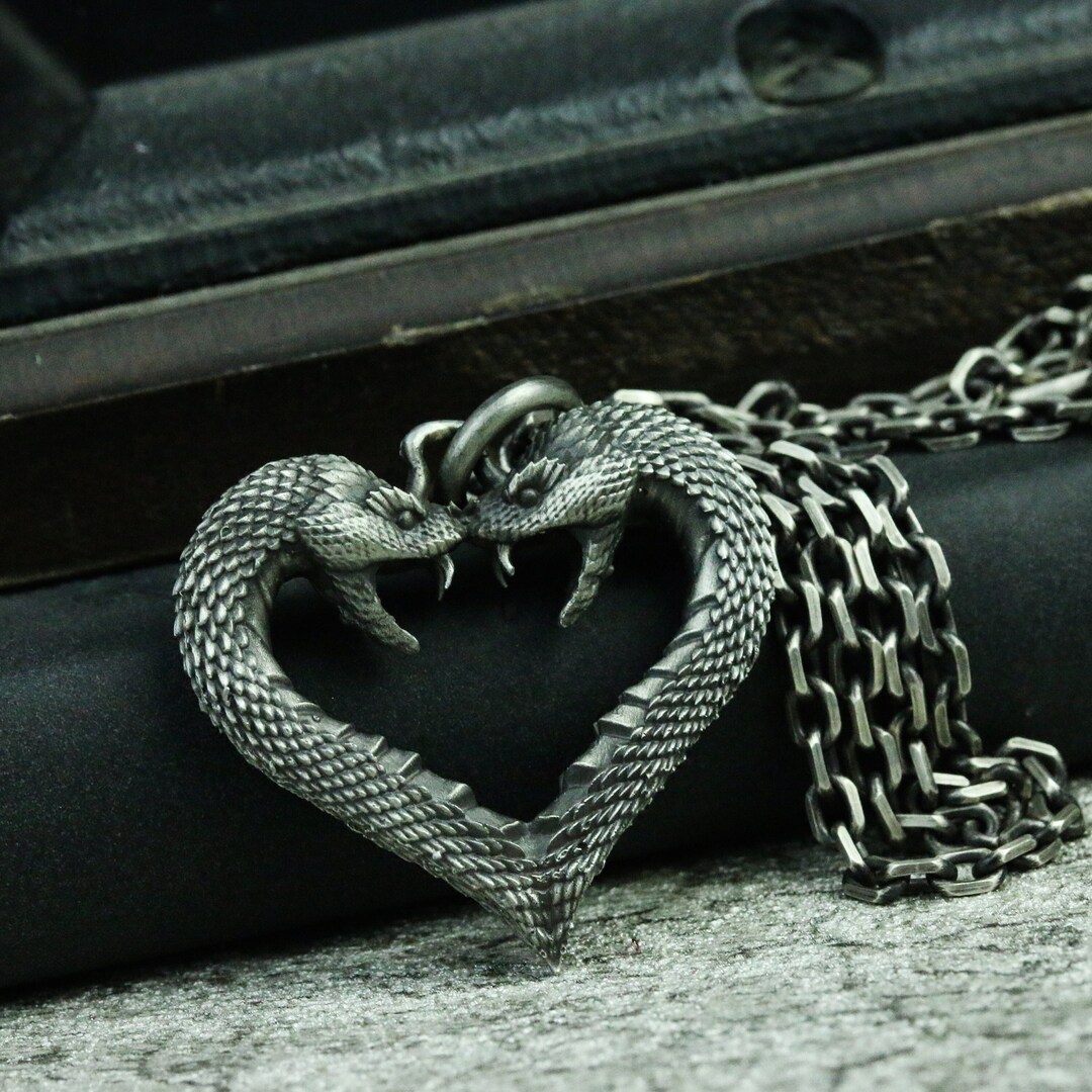 Heart-shaped Snake 925 Silver Pendant Necklace, Couple Snake Gothic ...