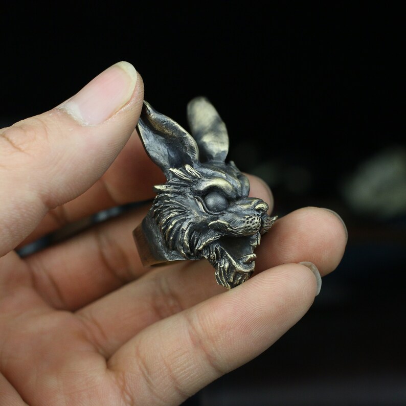 Long-eared Rabbit 925 Silver Ring Dark Gothic Rabbit Grimace - Etsy Canada