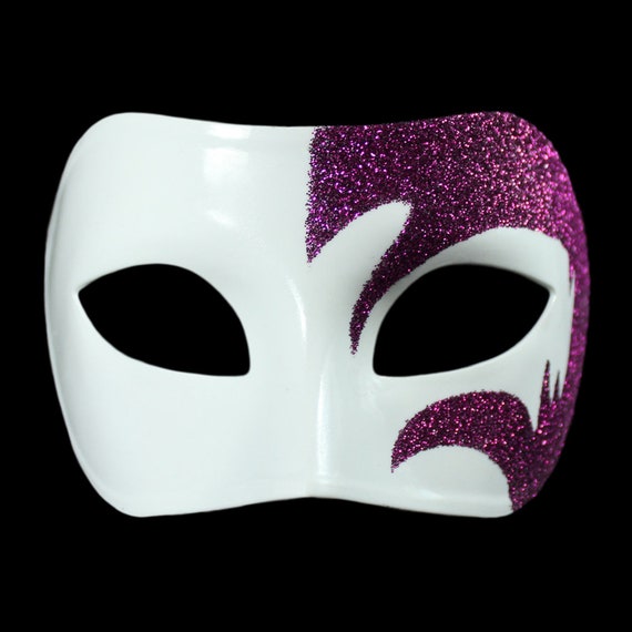 Mystic Venetian Purple Glitter White Masquerade Mask Prom Etsy