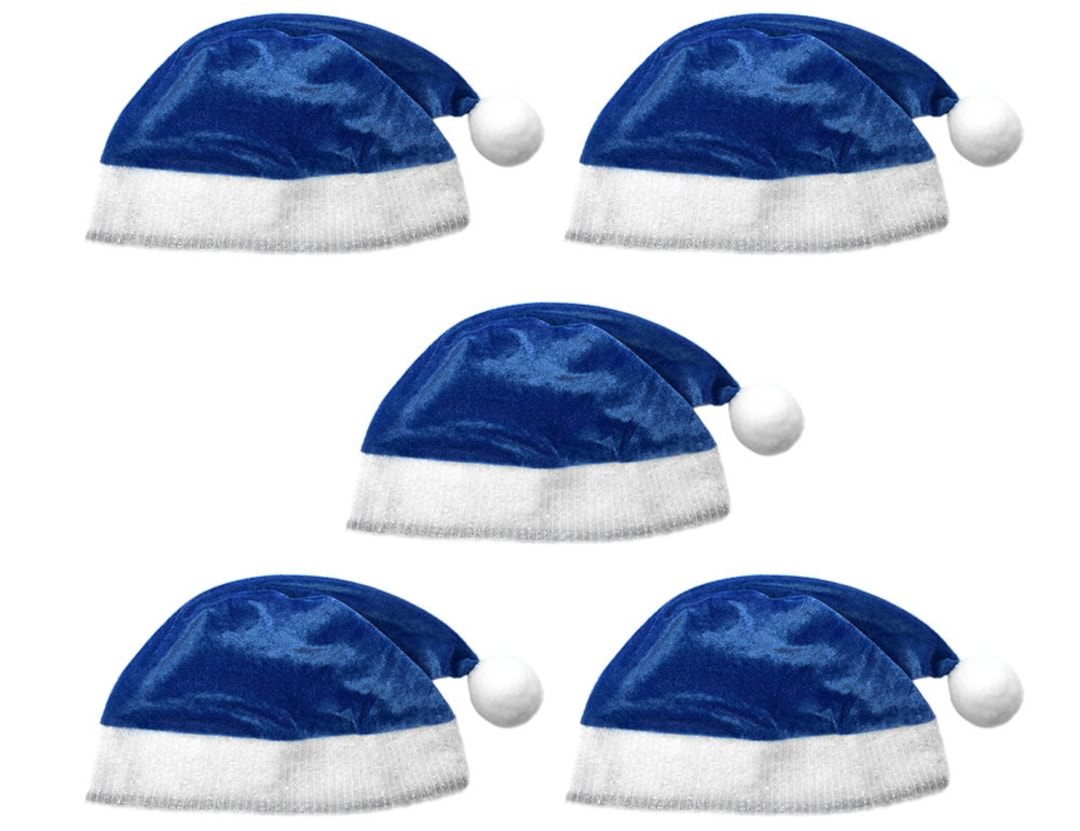 Blue Plush Santa Hat pack of 5 Cute Adult Teens Child Kids Bulk ...