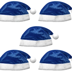 Blue Plush Santa Hat pack of 5 Cute Adult Teens Child Kids Bulk ...
