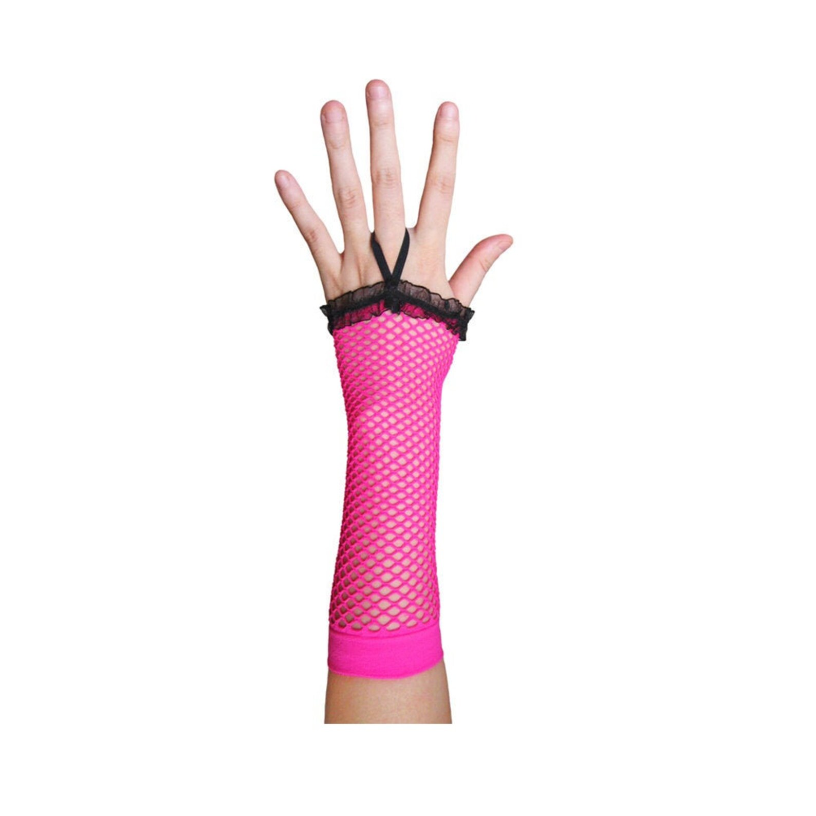 Cute Neon Pink Fingerless Fishnet Gloves With Ruffle Women - Etsy