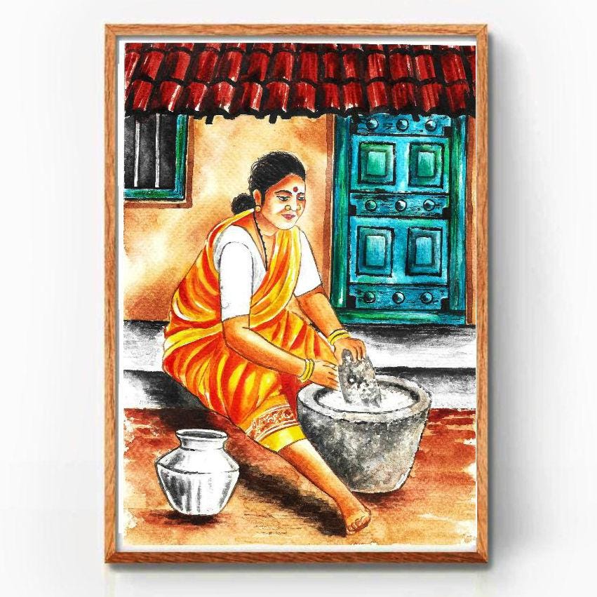 South Indian Village, South Indian Wall Art, Tamil Wall Decor ...