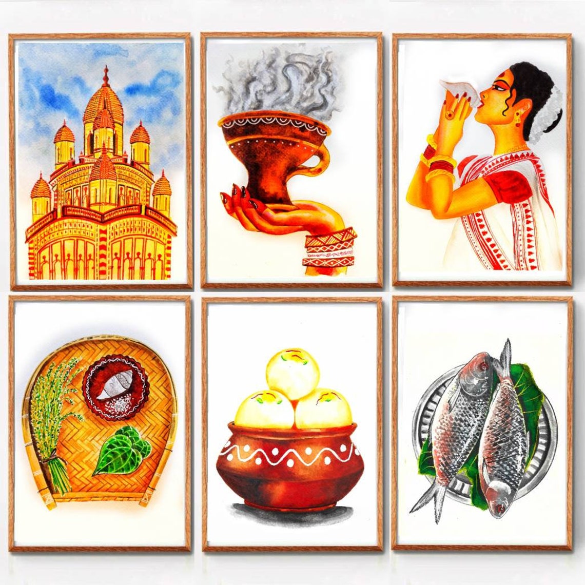 Kolkata Watercolor Painting: Bengali Food & Culture Art - Etsy