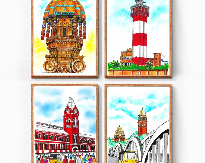 Chennai Temple Print, Tamilnadu Abstract Home Decor, Tamil Poster ...