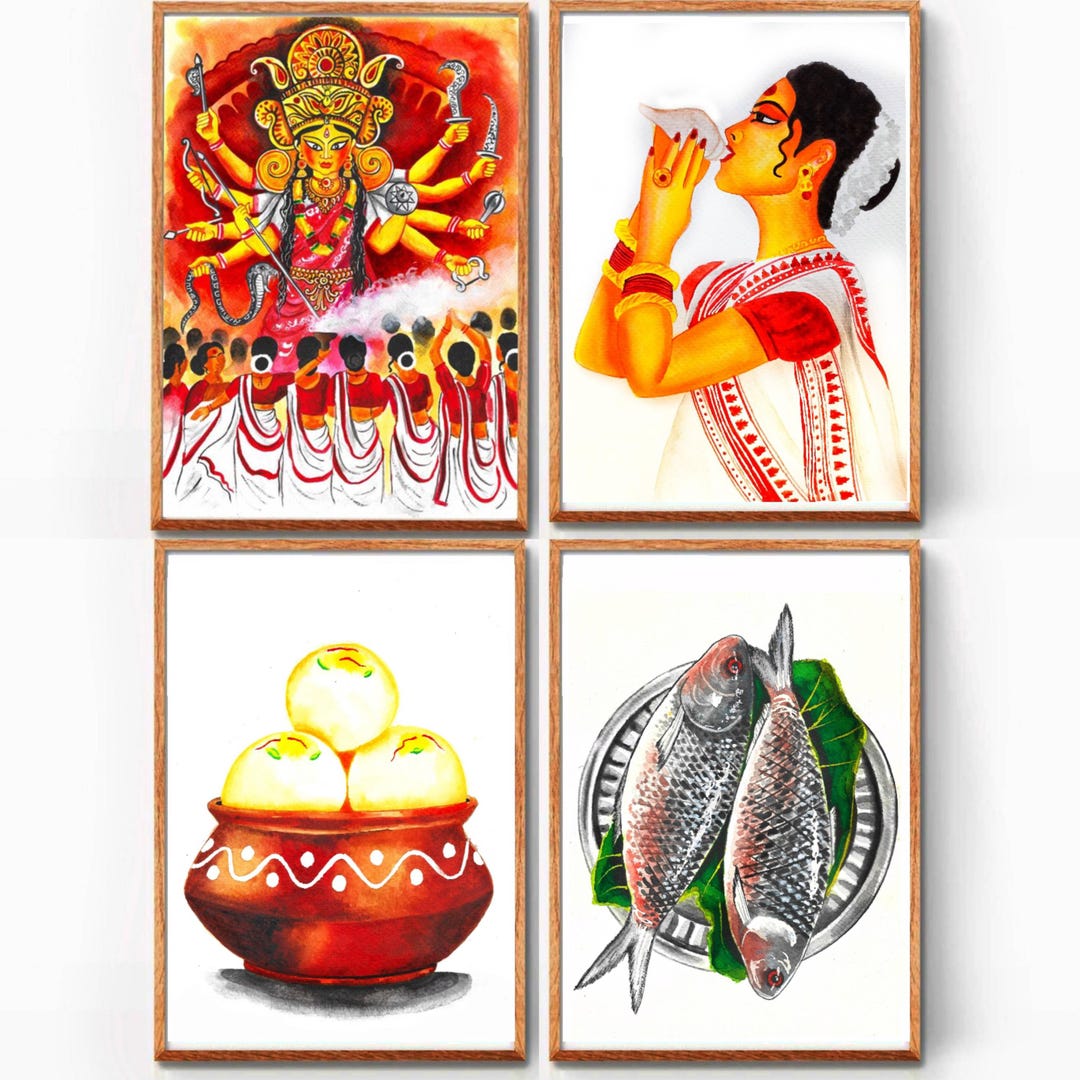 Kolkata Watercolor Bengali Print, Indian Food Illustration Wall Art ...