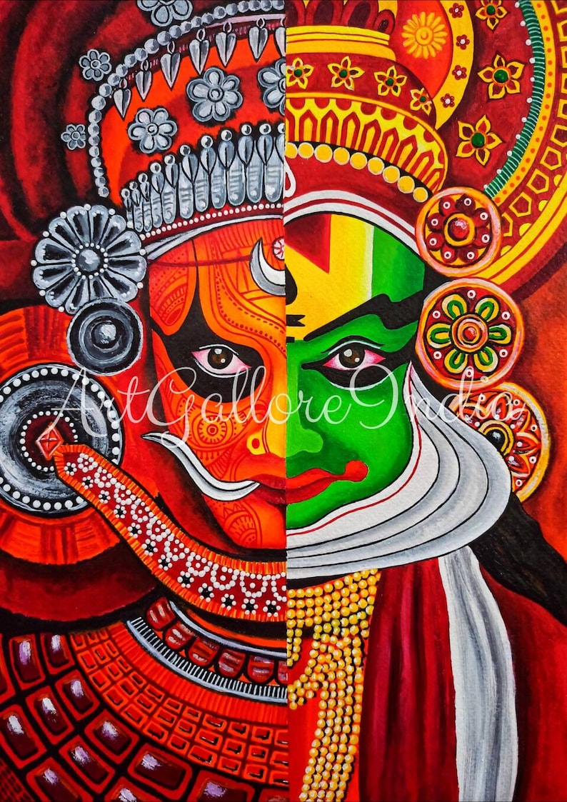 Kathakali Theyyam Art Print, South Indian Dance Painting (digital ...