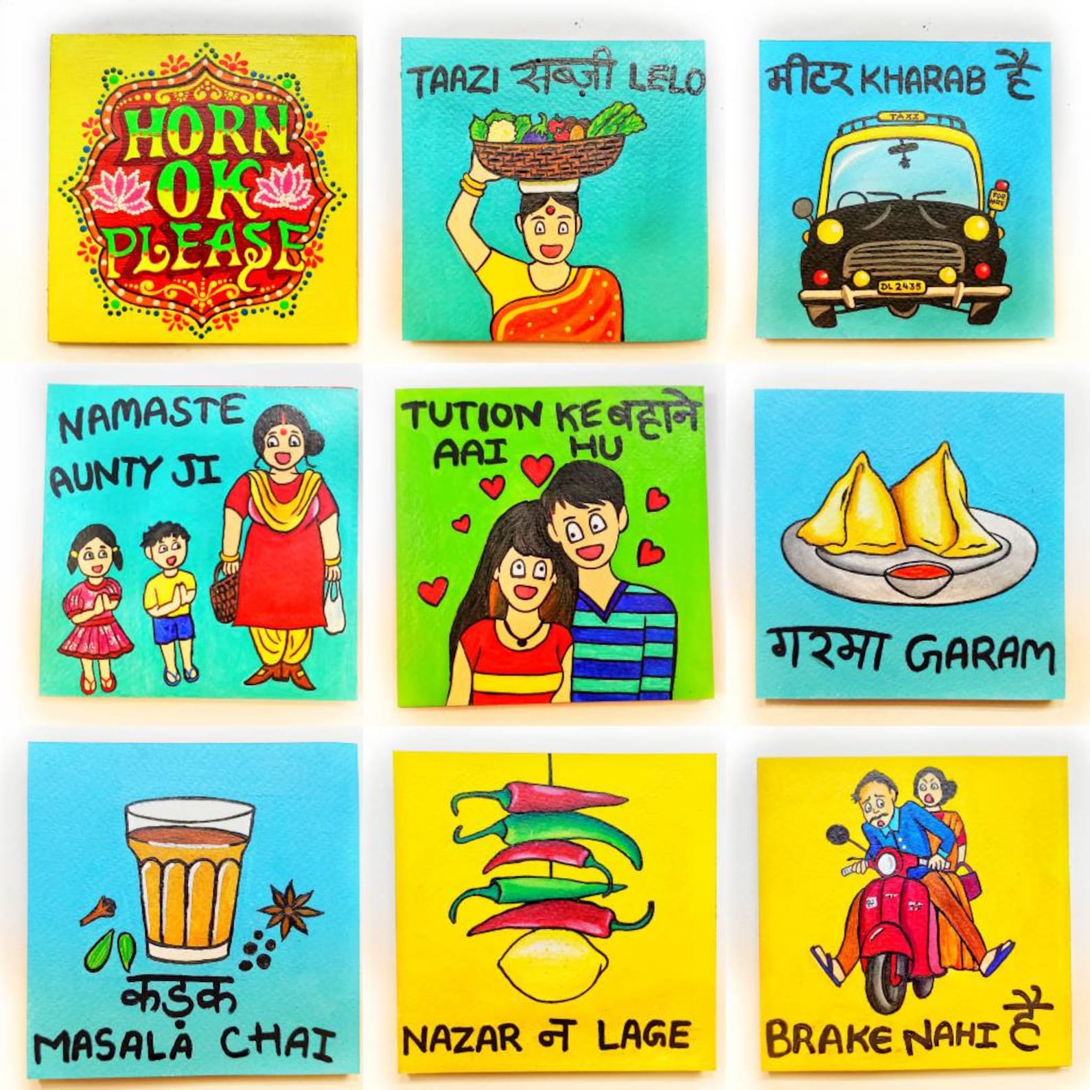 Handmade Indian Coasters: Funny Hindi Art, Dining Decor - Etsy