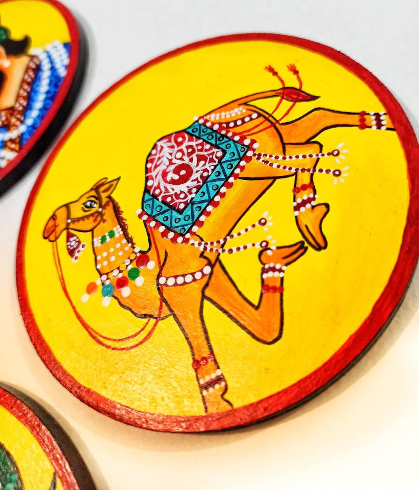Handmade Rajasthani Coasters, Indian Folk Art Wall Decor, Set of 6 - Etsy