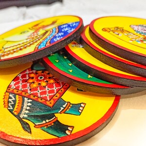 Handmade Rajasthani Coasters, Indian Folk Art Wall Decor, Set of 6 - Etsy
