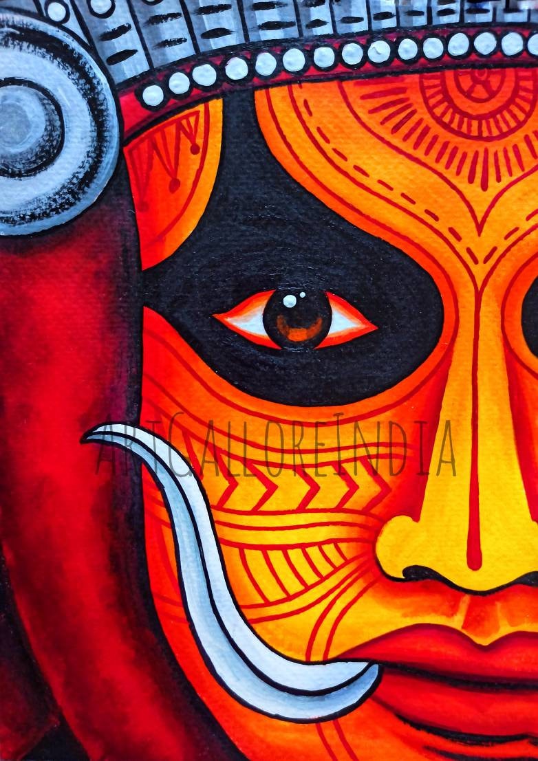 Kathakali Theyyam Painting, South Indian Painting, Malayalam Wall Decor ...