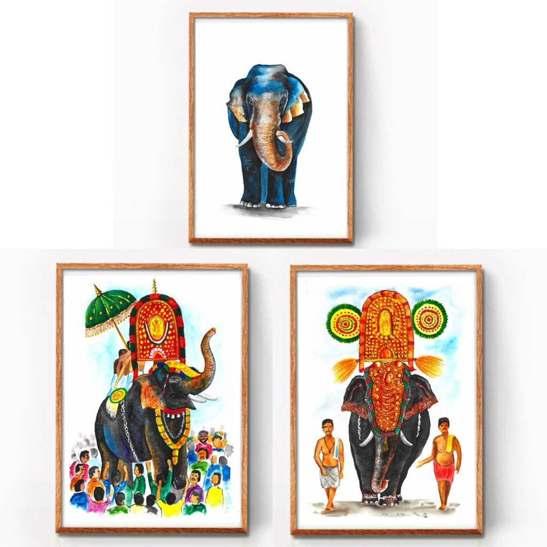 Thrissur Pooram Elephant Art Print: Kerala Indian Decor (instant ...